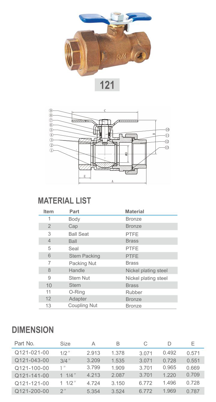 Single Union End Bronze Ball Valve With Waste Drain, FIP X FIP ...
