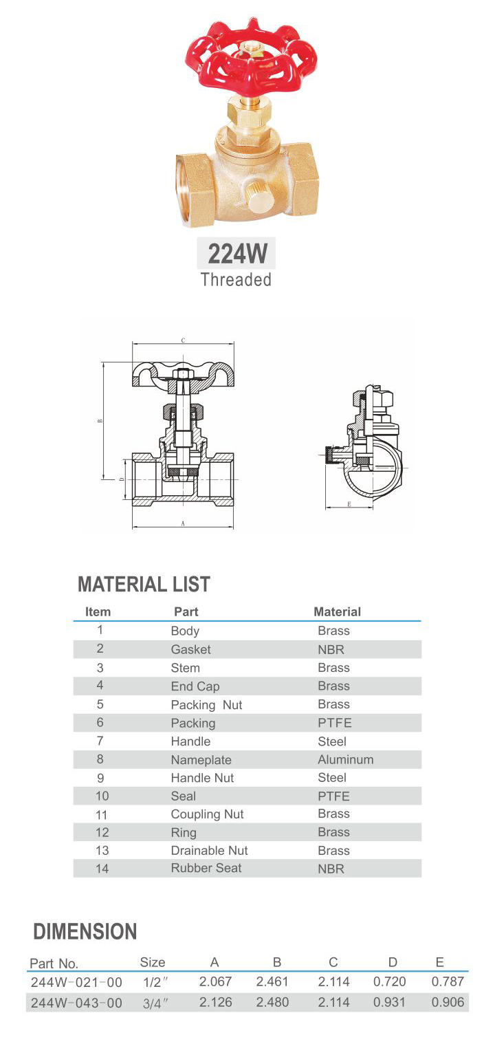 Brass Stop Valve with Drain, FIP x FIP - Huaping Intelligent Control ...
