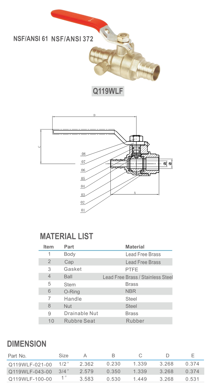 Lead Free Brass Pex Ball Valve with Drain, Pex x Pex - Huaping ...